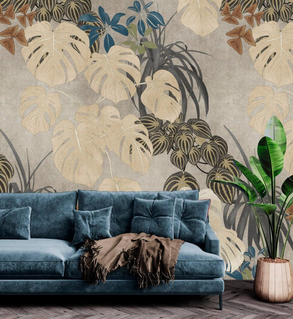 Monstera Big Gray - Behang - Designerwand.nl