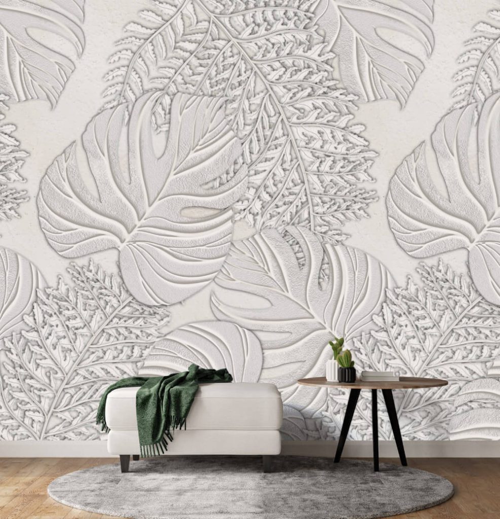 Sculpted Leaves Gray - Behang - Designerwand.nl